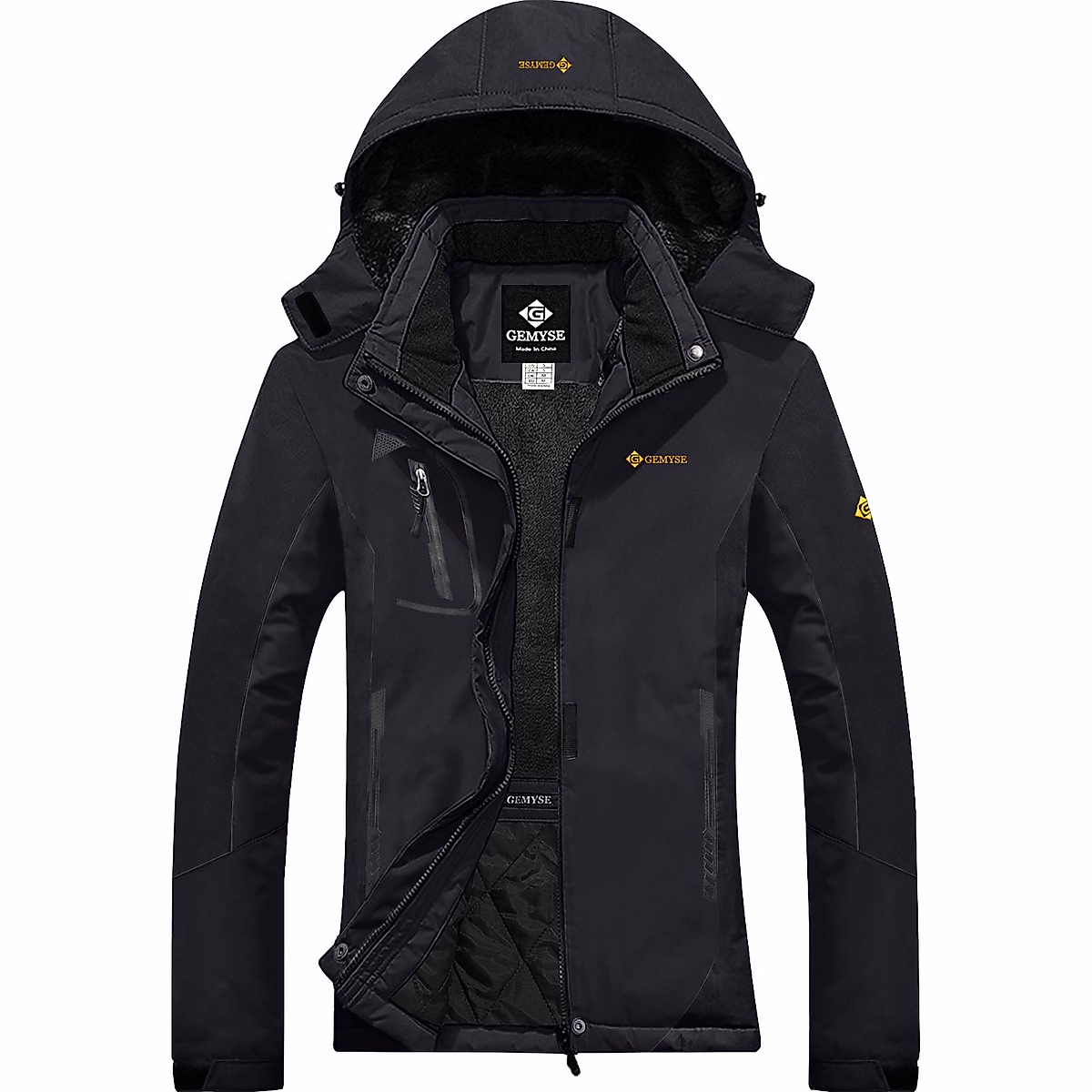 GEMYSE Women's Mountain Waterproof Ski Snow Jacket Winter Windproof Rain Coat Outdoor Hiking Windbreaker(Black 8301,X-Large)