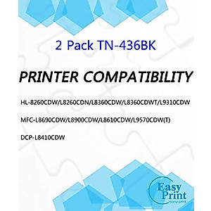 (2-Pack, Black) Compatible TN436BK TN-436BK Toner Cartridge TN-436 Used for Brother HL-L8260CDW HL-L8360CDW MFC-L8900CDW MFC-L8610CDW Printer, Sold by EasyPrint