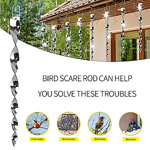 KOKMEYA Bird Scare Rods Silver Hanging Plastic Bird Deterrent Device, Wind Driven Rotation Reflective Scare Rods to Keep Birds Away from House Windows Outdoor Garden Yard 6Pcs