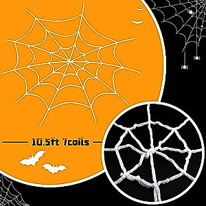 YUNAI Spider Webs Halloween Decorations Outdoor, 10.5ft 7 Coils White Fake Spider Web, Scary Haunted House Outdoor Wall Decor for Halloween Party Hanging Decorations