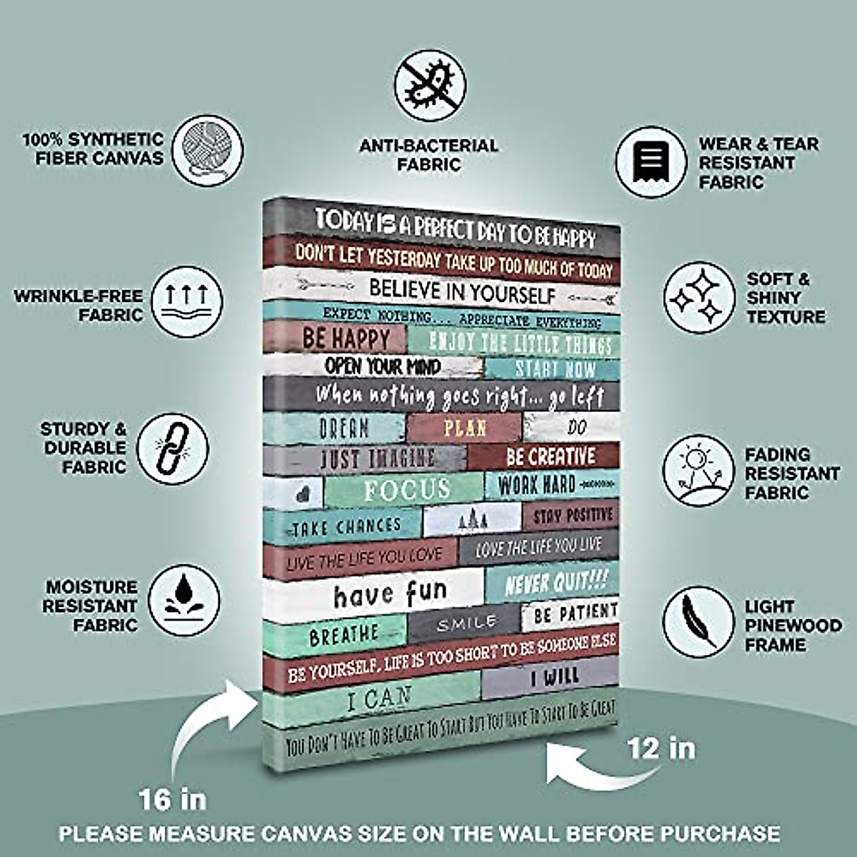 Istrion Inspirational Wall Art Framed Canvas 12 x 16 in (Turquoise) - Motivational Positive Quotes Rustic Wall Arts Decor for Home Office Bathroom Bedroom Kitchen Classroom Gym