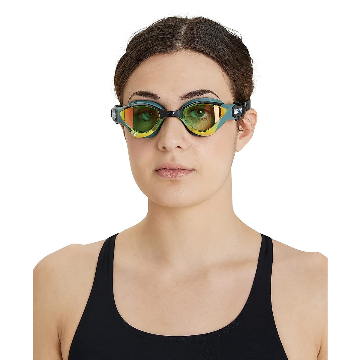 ARENA Unisex Adult Cobra Tri Swimming Goggles for Triathlon and Fitness Swipe Anti-Fog Wide Vision Mirror Lens, Yellow Copper/Army