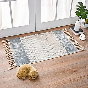 HLOVME Woven Cotton Boho Area Rug with Tassel 2' x 3' Washable Indoor/Outdoor Rugs for Living Room Bedroom Kitchen Hallways Floor