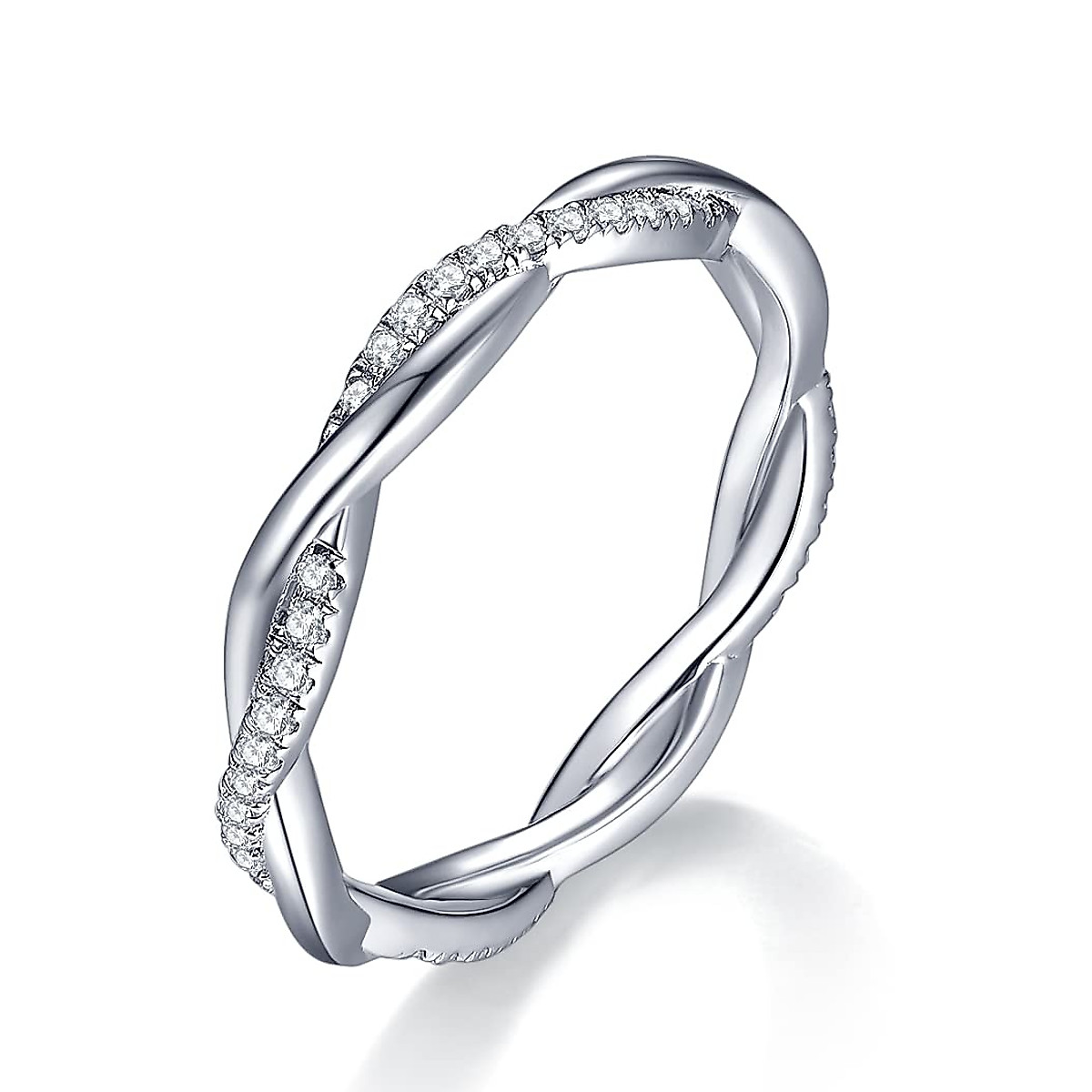 GMOND Wedding Band for Women Wedding Rings for Women Cubic Zirconia Ring Eternity Bands for Women Dainty rings with 18K Gold Plated Twisted Rope Size 3-13, 4 UK, Gemstone, Cubic Zirconia