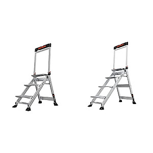 Little Giant Ladders, Jumbo Step, 3-Step, 2 Foot, Step Stool, Aluminum & Little Giant Ladders, Jumbo Step, 4-Step, 3 Foot, Step Stool, Aluminum, Type 1AA, 375 lbs Weight Rating, (11904)