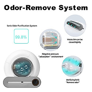 HEXANT Automatic Cat Litter Box, 65+15L Extra Large No Scooping Self-Clean Cat Litter Box Robot with Sensors Safety Protection/Deodorisation/APP Control/Large Capcity for Multiple Cats, from 2 to 17LB