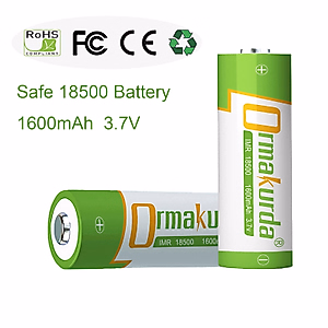 Ormakurda 18500 Rechargeable Battery, IMR 18500 1600mAh 3.7V Li-ion Rechargeable Batteries with Button Top,for Flashlight, Solar Garden Light (2Pack)