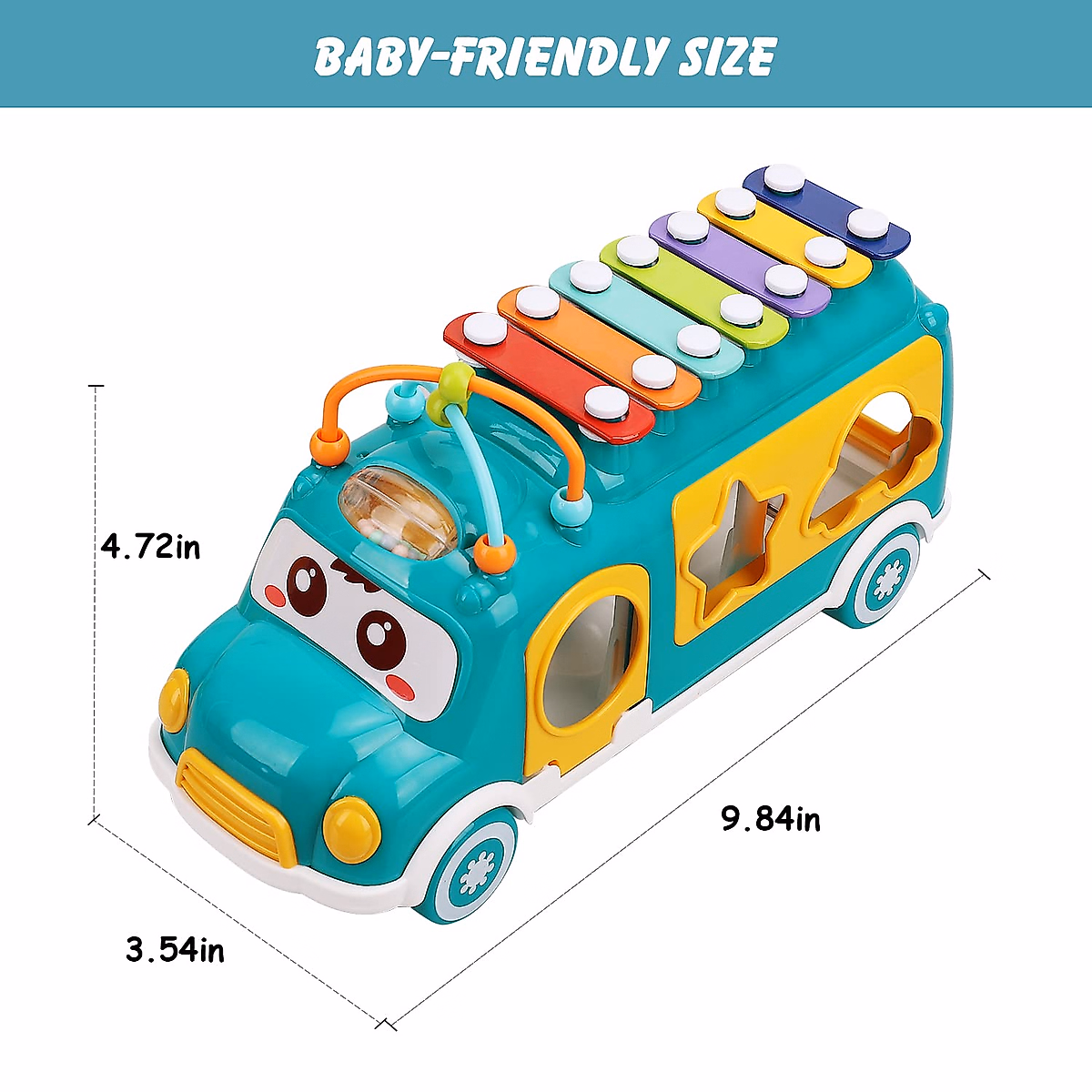 TOY Life Baby Toys 12-18 Months Baby Xylophone Toys Kids Xylophone Baby Toys 6 to 12 18 Months Toys Musical Instruments with Shape Sorter & Building Blocks Shape Sorting Bus Baby Learning Bus