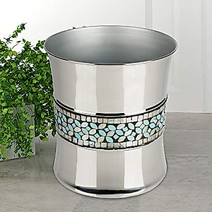 nu steel Sea Foam Wastebasket Trash Bin in Aqua Blue/Silver Glass Mosaic/ Stainless Steel for Bathrooms & Vanity Spaces