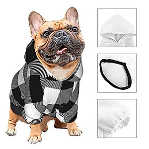 Dog Puppy Hoodies White Black Buffalo Plaid Buffalo Check Sweatshirt Pet Hooded Coat Jackets Apparel for Small Dogs Small