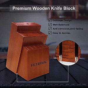 FETERVIC Knife Set -16 PCS High Carbon Kitchen Knife Sets Wooden Block with Chef Knife, 6 Pieces Steak Knives, Bread Knife, Sharpener Rod and Kitchen Scissors - Best Gift