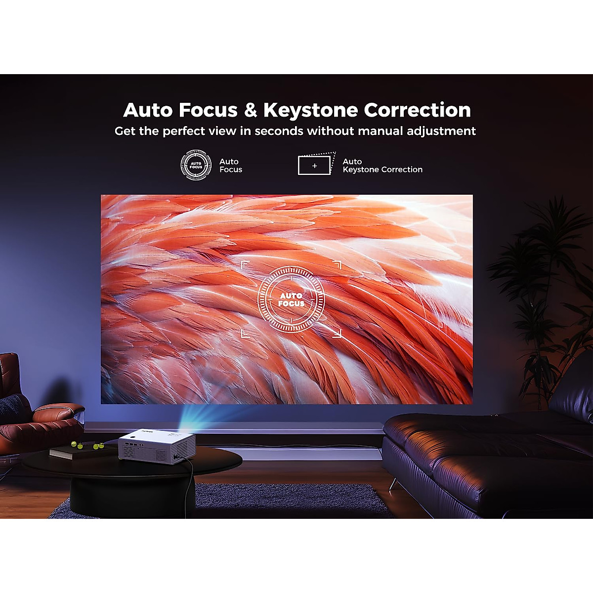 [Auto Focus/Keystone] Projector with WiFi 6 and Bluetooth 5.2, 600 ANSI Native 1080P 4K Supported, Agreago Outdoor Projector with Screen, Movie Projector Compatible with HDMI/USB/TV Stick