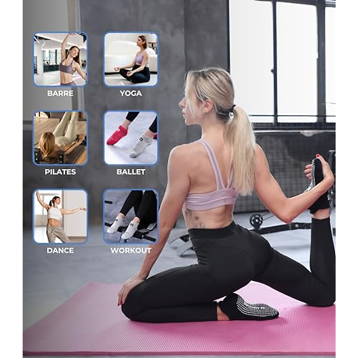 Live Happy Be Healthy Non-Slip Socks Yoga Barre Pilates Hospital Maternity Sock w/Grips for Women Men 2-Pairs Black (Black 1 Pack)