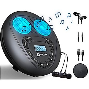 KLIM Speaker + Portable CD Player with Speakers + New 2022 + Walkman + Rechargeable Battery + Portable CD Player with Headphones + CD Player Portable + SD/TF Card + AUX + Ideal Car CD Player