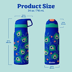 Ottle Cove Cruiser Stainless Steel Water Bottle - 24 oz Insulated Flask with Leak Proof Lid BPA-Free - Reusable Gym Water Bottle for Travel, Camping & Sports - Pacific Peacock Allover