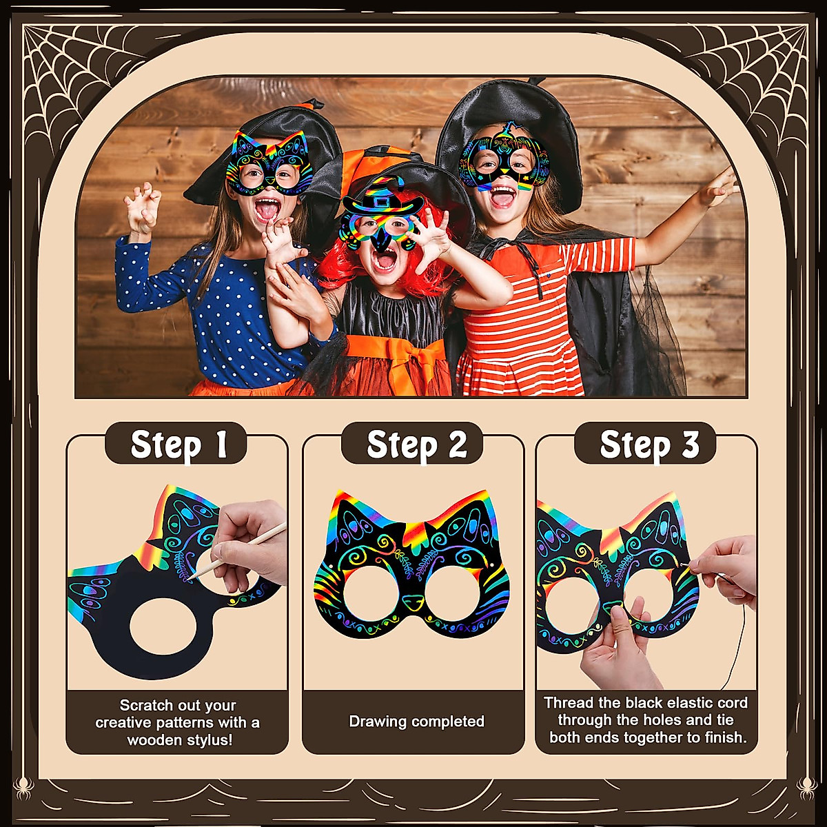 72Pcs Animal Rainbow Scratch Mask, Art Craft Kit for Kids Birthday Cosplay Classroom Decoration, Magic Scratch Paper Christmas Animal Birthday Party Educational Toys