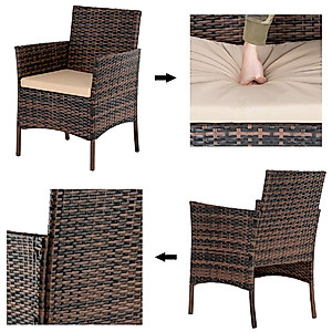 VINGLI 4 Pieces Outdoor Patio Furniture Set Wicker Patio Conversation Set with Coffee Table, Rattan Chair Patio Wicker Sofa Set for Yard,Pool or Backyard (Brown)