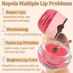 2 PCS Strawberry Sleeping Lip Mask, Bee Lip Balm Lip Mask Honey Pot Propolis Moisturizing Lip Balm with Stick,Plumping Lip Hydrating Prevention Dry & Cracked Lip Scrubs Exfoliato Lip Wrinkle Skin Care