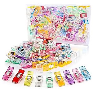 Sewing Clips, 100 Pcs with Plastic Box, Assorted Colors Quilt Clips Quilting Clips for Fabric Clips for Sewing and Quilting, Fabric Sewing Binding Crafting Clips, Bag Clips, Sewing Tools