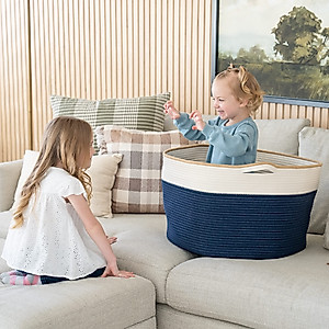 Little Hippo Baskets XXXL Large Cotton Rope Basket 22"x22"x14" Storage Woven Blanket Organizer for Living Room Organizing, Baby Gift, Kids Toy Storage