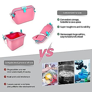 Reusable Silicone Storage Container Bag, Food Grade Silicone BPA Free Microwavable Refrigerated Non Odors, Lunch Box, Carry-on Bag,Makeup Bag (2037C Pink Red)