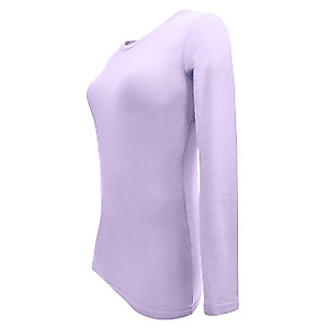 Cotton Essentials Women's Under Scrub Tee Crew Neck Long Sleeve T-Shirt (Lavender, Large)