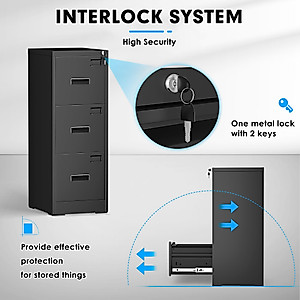 Greenvelly 3 Drawer File Cabinet with Lock, Metal Filing Cabinet for Home Office, Locking Vertical File Cabinet, 18" D File Cabinet for Home Office, Easy Assemble (Black)