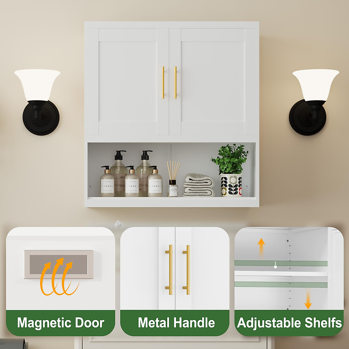 Ckzbx Bathroom Wall Cabinet White Medicine Cabinet, Metal Wall Mounted Cabinet with 2 Doors and Adjustable Shelf, Laundry Living Room