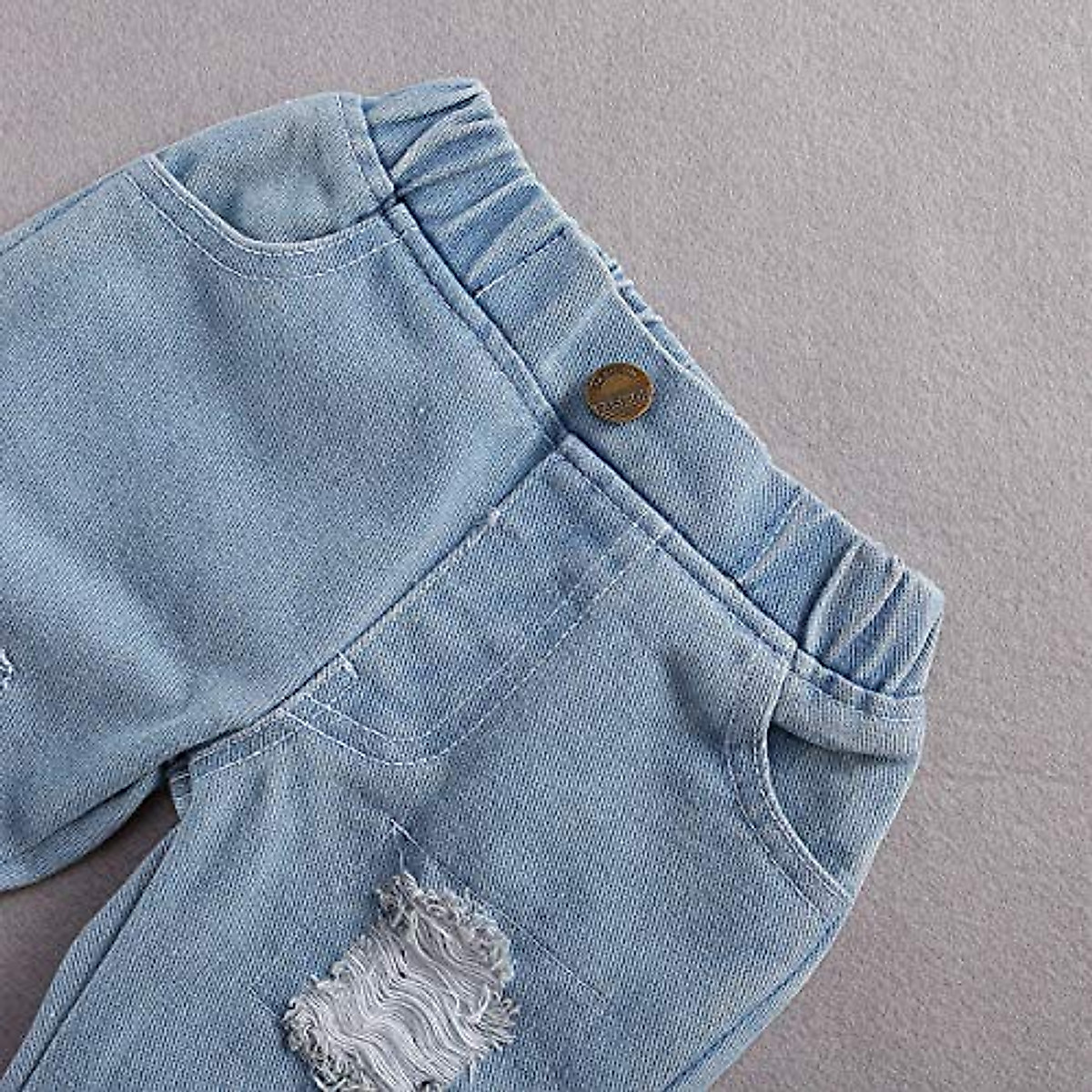 CIYCUIT Newborn Baby Girl Lace Clothes Infant Boho Romper + Ripped Denim Jeans 2Pcs Fall Outfits (Z1 White, 6-12 Months)