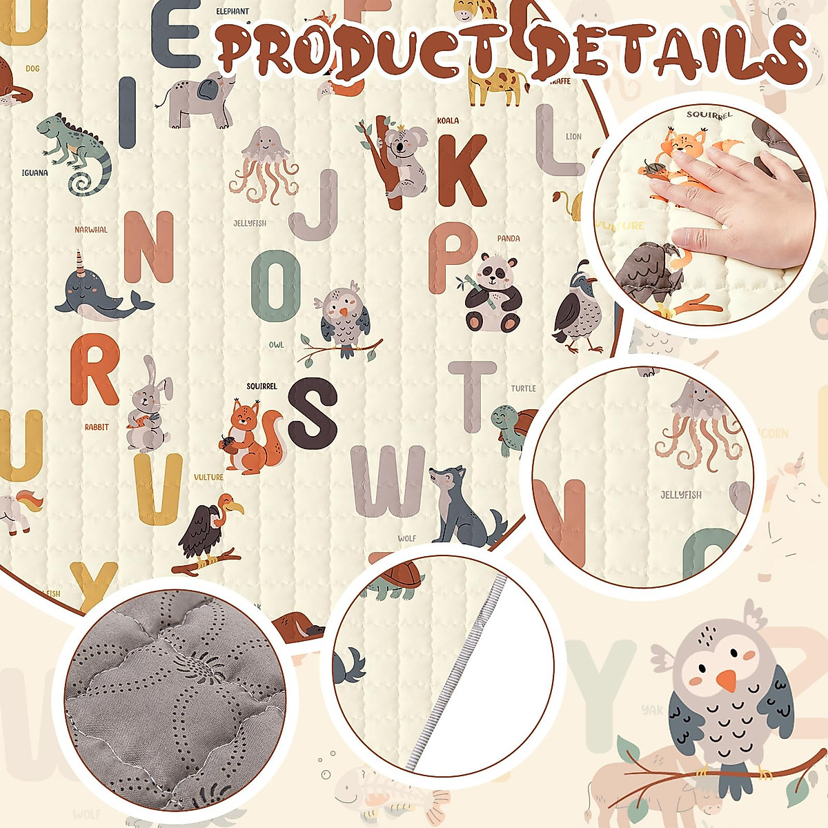 Funtery Woodland Animals Hexagon Playpen Mat Baby Play Mat Foldable Soft Nursery Rug Portable Baby Playmat Washable Comfortable Hexagon Playpen Mattress for Floor Activity Room Indoor Outdoor (Letter)