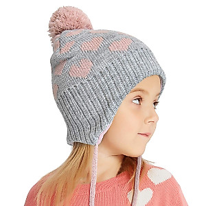 SOMALER Toddler Boys Girls Winter Knit Hat with Earflap Kids Baby Fleece Lined Beanie Hat Pom Pom Ski Cap
