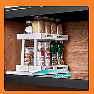 AVSMGP Under Sink Organizers and Storage, Rotatable Under Bathroom Cabinet Organizer, 2 Tier Sliding Under Shelf Storage Kitchen Cabinet Basket Drawer Organizer,White,S