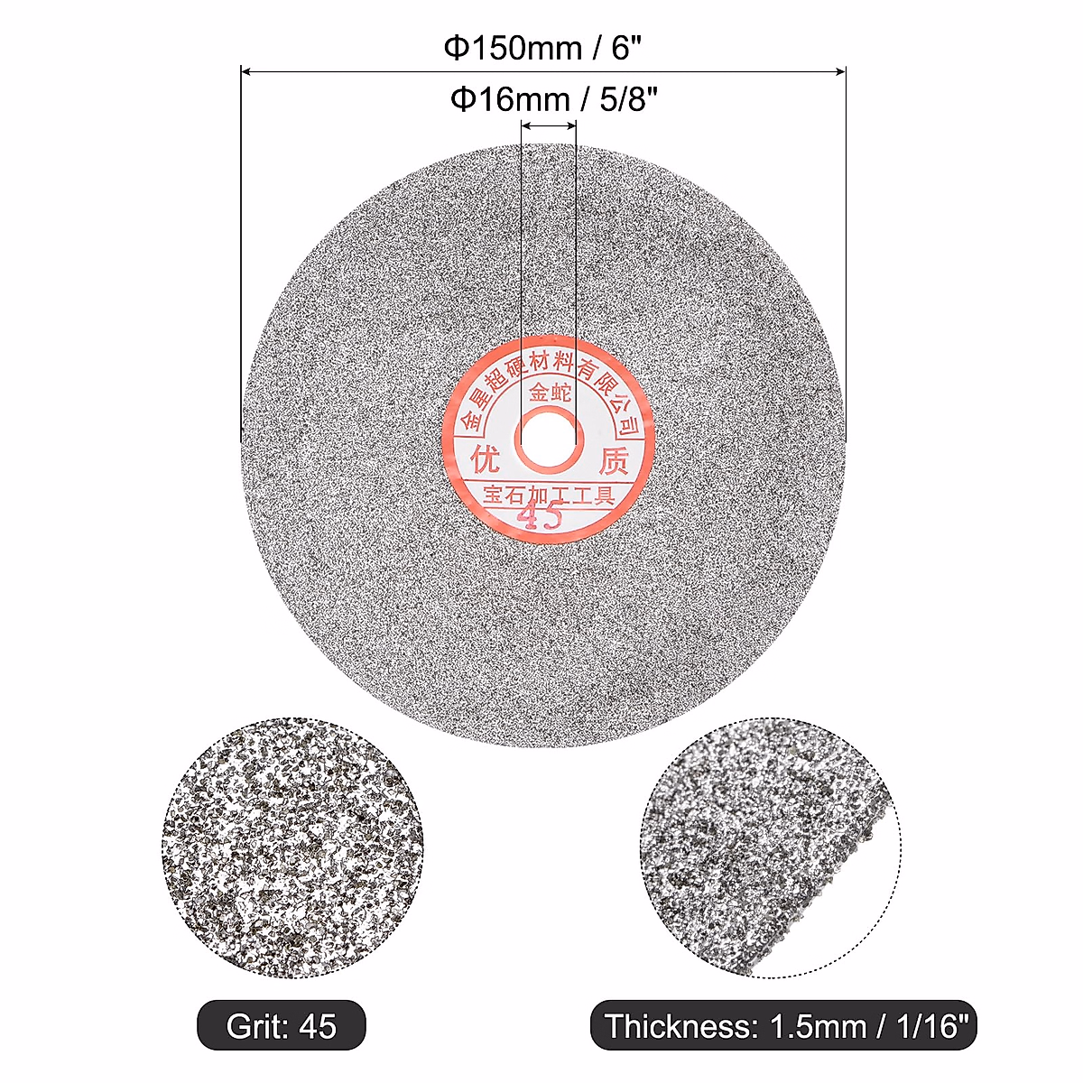 uxcell Diamond Sanding Grinding Disc, 6-Inch (150mm) Grit 45 5/8" Arbor Hole, Flat Lap Disk Polishing Discs Abrasive Wheel for Gemstone Tile Porcelain Glass Stone Metal