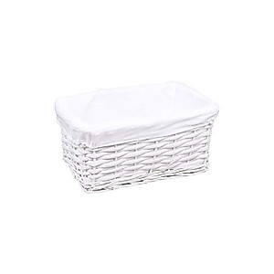 Woodluv White Wicker Storage Shelf Basket With Removable Lining, White - Small