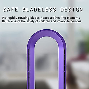 HealSmart 32-inch Space Heater Bladeless Tower Fan, Heater & Fan Combo, 9H Timer 10 Speeds with Remote Control, Air Circulator Fan for Home Air Conditioner, Purple