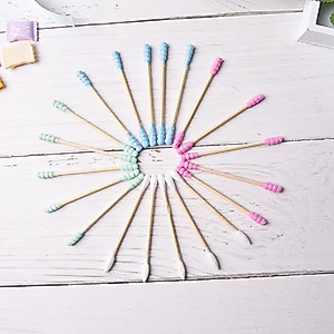 UUYYEO 200 Pcs Double Head Cotton Swabs Ear Cleaning Cotton Buds Makeup Remover Swabs Spiral Cotton Heads for Cosmetics Blue