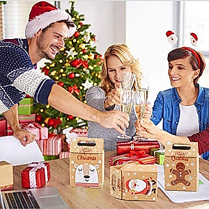 STEFORD Christmas Kraft Paper Gift Boxes,24PCS Christmas Candy Gift Treat Bags for Xmas Party Supplies