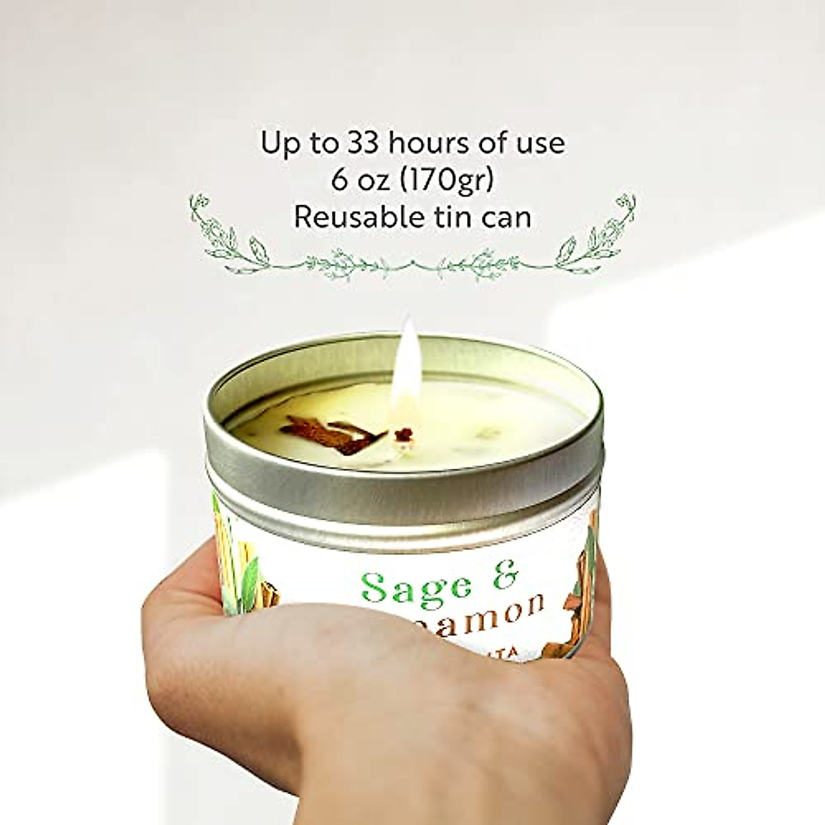 Chandelita Cinnamon Sage Candle for Cleansing House, Home Blessing and Energy with Sage Leaves and Soy Wax for Purification, Relaxation - Meditation Candle - Chakra Candles - Cinnamon Candle