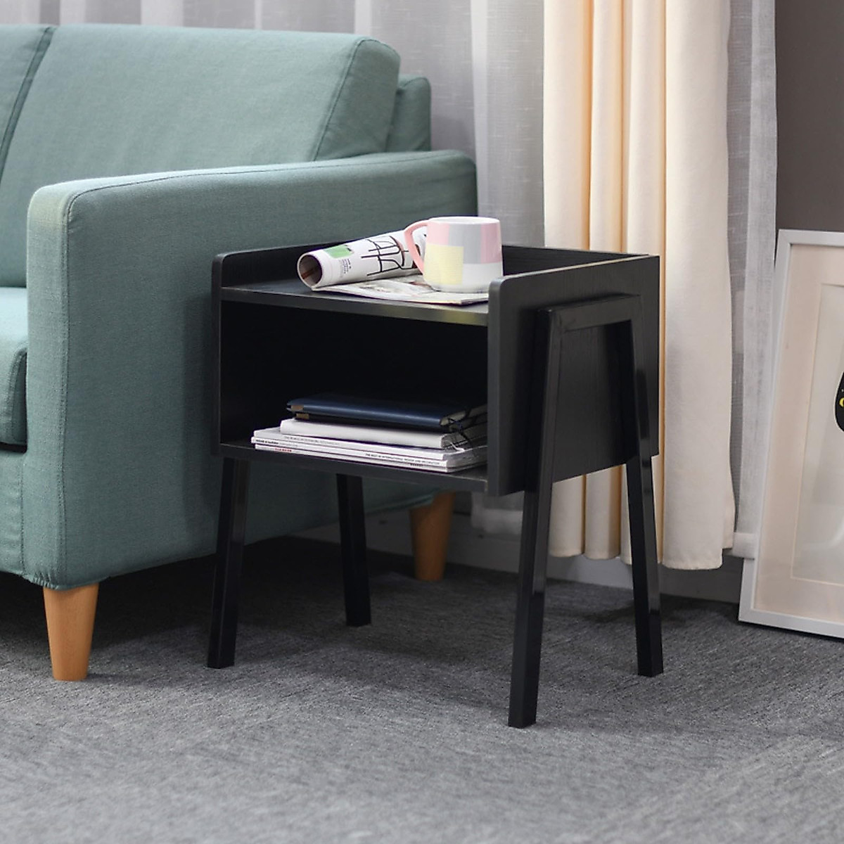 FairyHover Bedside Table Wood Side End Table Storage Unit for Bedroom Living Room Furniture Nightstand with Open Storage B,46 * 32 * 53CM