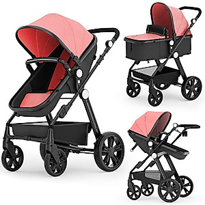 Newborn Infant Baby Bassinet Stroller - Sleeping & Sitting Mode 2 in 1 All Terrain High Landscape Shock Absorption Sunshade Comfortable Baby Toddler Strollers for 0-36 Months Old Babies