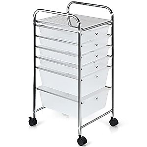GOFLAME 6-Drawer Rolling Storage Cart, Multipurpose Movable Organizer Cart, Utility Cart for Home, Office, School (Clear)