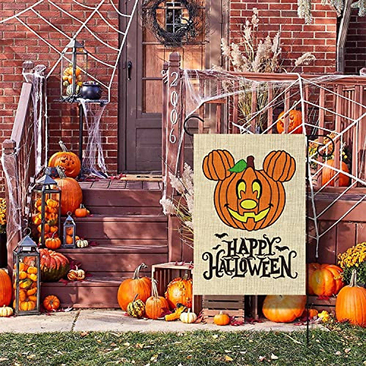 D1resion 12Pcs Seasonal Garden Flag Set Cartoon Mouse Burlap Yard Flags Double Sided Print House Flag Outdoor Holiday Decorations for Autumn Halloween Thanksgiving Christmas New Year 12.4 X 18.1 In