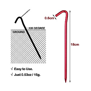 Hikemax 7075 Aluminum Tent Stakes 20 Pack - Ultralight 7 Inch Hook Tent Pegs with Carrying Pouch - Made for Camping Trip, Hiking and Gardening