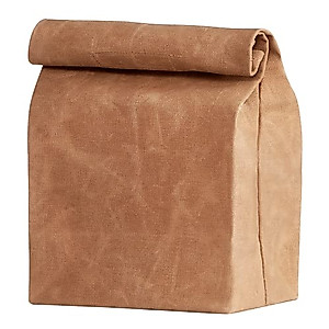 The Original Waxed Canvas Lunch Bag, Handmade with Certified Organic Cotton and Hand Waxed with Beeswax, Foldable, Stiff Material, Plastic-Free, Reusable, GOTS, Large, For Men, Women, Kids, Brown