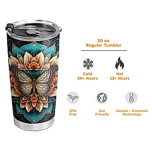 20oz Mandata Retro Butterfly Tumbler Cup, Insulated Travel Cup with Lid, Coffee Thermos for Women, Gifts for Women, Birthday Gifts for Mom, Daughter, Sister, Friends, Girlfriends, Coworker