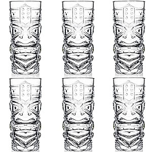 Cedilis 6 Pack 14oz Tiki Glasses Modern Bar Tiki Cup Tiki Mug, Perfect for Mai Tai, Exotic Zombie Cocktails, Tropical Island Drinks Tiki Bar Professional Hawaiian Party Barware