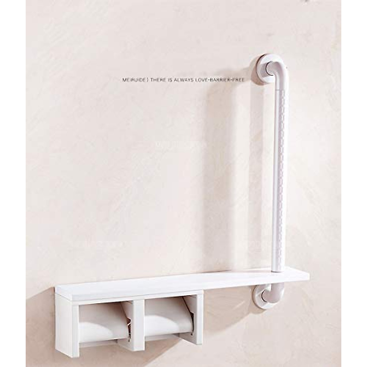 CRODY Bath Wall Attachment Handrails Grab Bar Rails Wall-Mounted Shower Safety Grab Bar,Barrier-Free L-Shaped Bathroom Towel Rack, Toilet Roll Tissue Box Double Paper Towel Holder/White