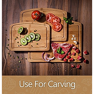 Organic Bamboo Cutting Boards for Kitchen Set of 3 - Eco-Friendly 100% Natural Bamboo Wooden Chopping Board with Juice Groove for Food Prep, Meat, Vegetables, Fruits, Crackers & Cheese - by Clasier