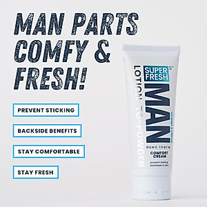 Super Fresh Man Parts Ball Deodorant For Men - 2-in-1 Deodorant & Powder Lotion that Deodorizes and Stops Sticky, Itchy, Smelly Man Parts - Aluminum Free, No Talc, No Parabens - Dermatologist Tested - Made in USA - 4 fl oz Tube