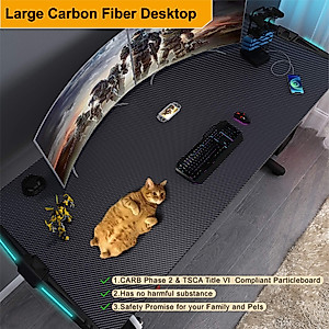 DESIGNA 55 Inch Gaming Desk with Led Lights, RGB Large Gaming Computer Desk with Free Mouse Pad,PC Gaming Table Gamer Desk Workstation with USB Handle Rack, Cup Holder,Headphone Hook, Black